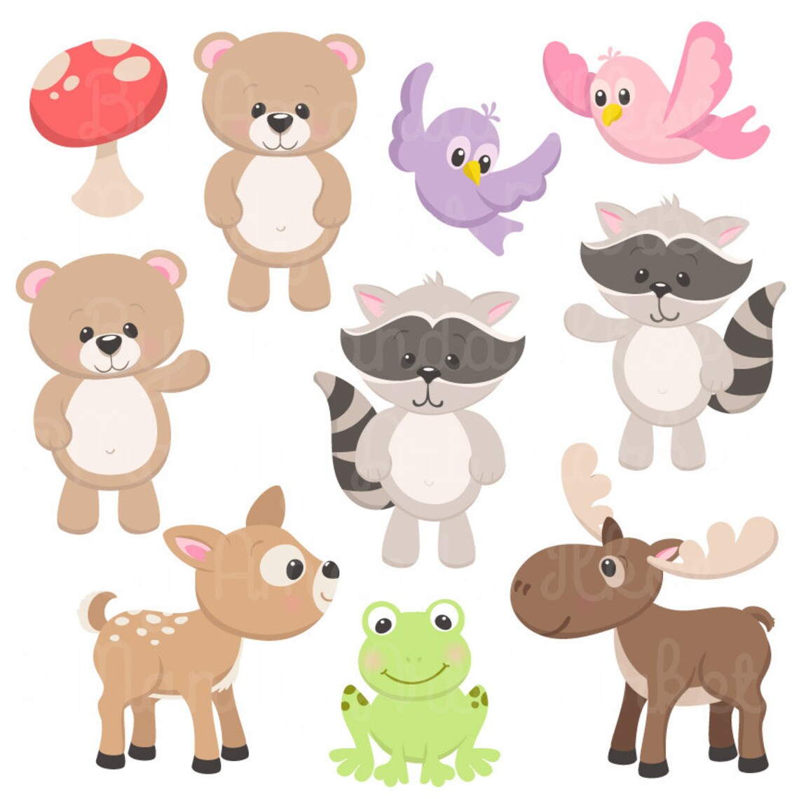 Cute Woodland Animals Clip Art & Papers Woodland Clipart | Etsy