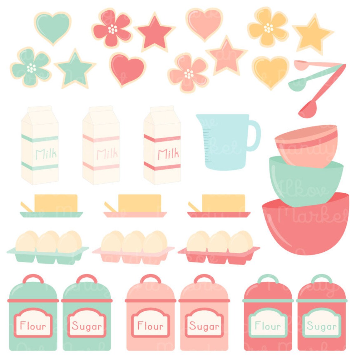 Professional Baking Clipart & Vectors in Mint and Coral - Kitchen ...