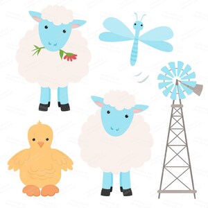 Premium Bright Blue Farm Animals Clip Art & Vectors Blue - Etsy
