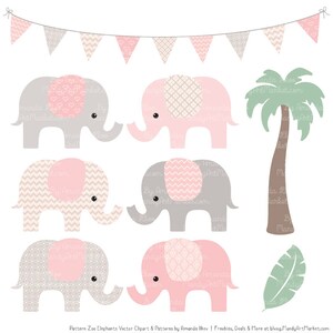Patterned Soft Pink Elephants Clipart and Digital Papers - Soft Pink ...