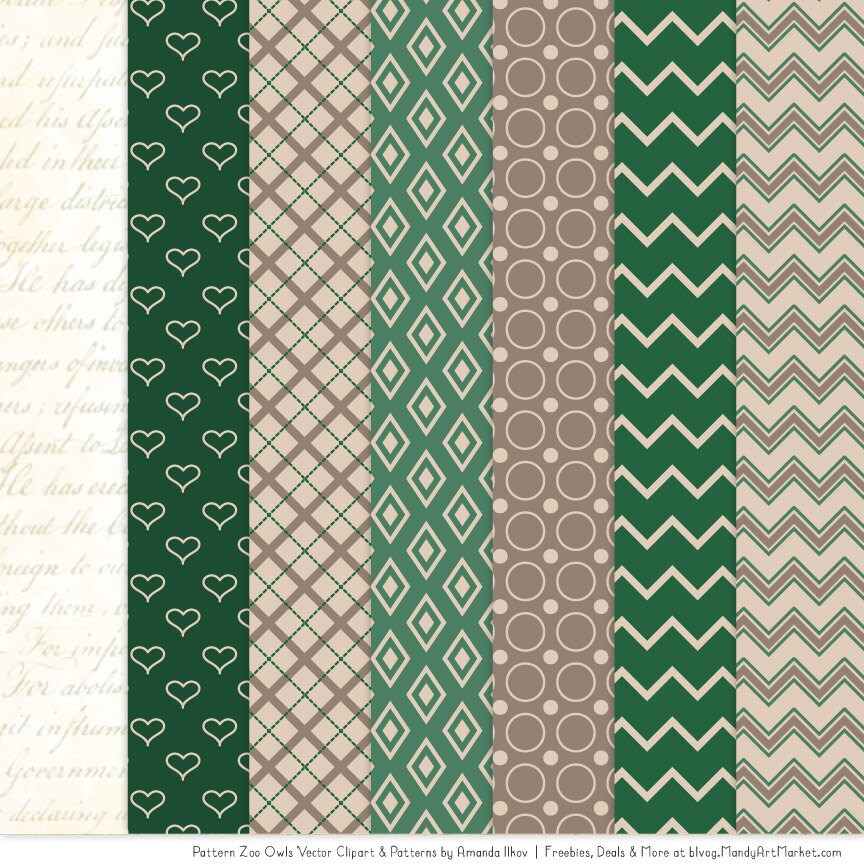 Patterned Emerald Owls Clipart and Digital Papers - Green Owl Clipart ...