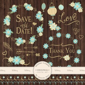 Vintage Blue Floral Party & Wedding Clip Art Vectors - Flower Clip Art ...