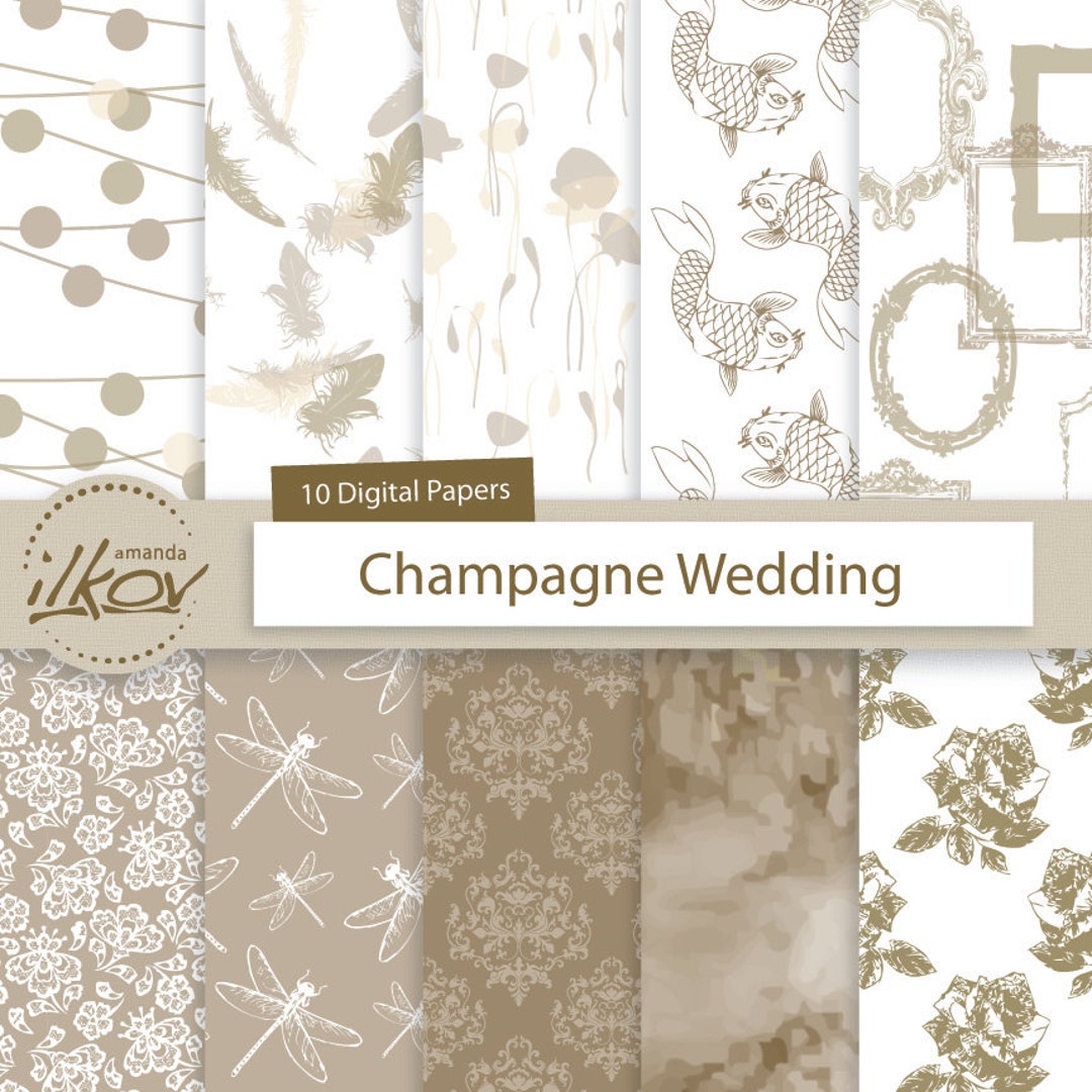 Modern Champagne Wedding Digital Paper for Scrapbooking, Crafting ...