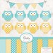 Premium Owl Clipart Vectors & Digital Papers in Fresh Aqua | Etsy