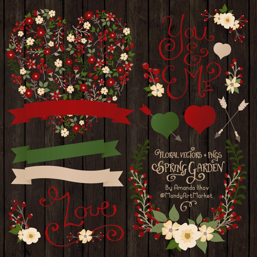 Professional Floral Heart Clipart & Vectors - Floral Heart Clip Art ...