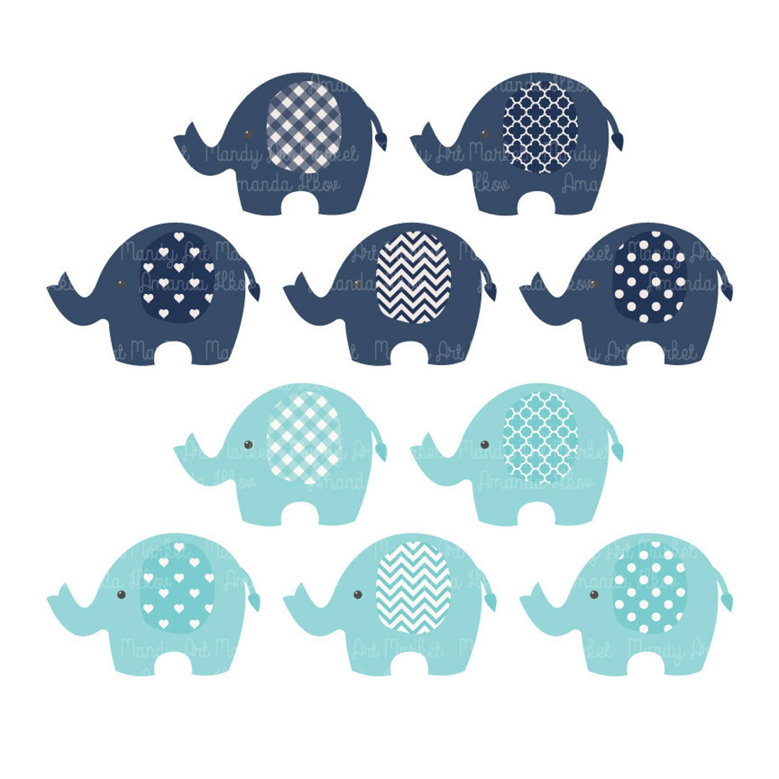 Premium Elephant Clipart, Vectors & Digital Papers in Oceana - Blue ...