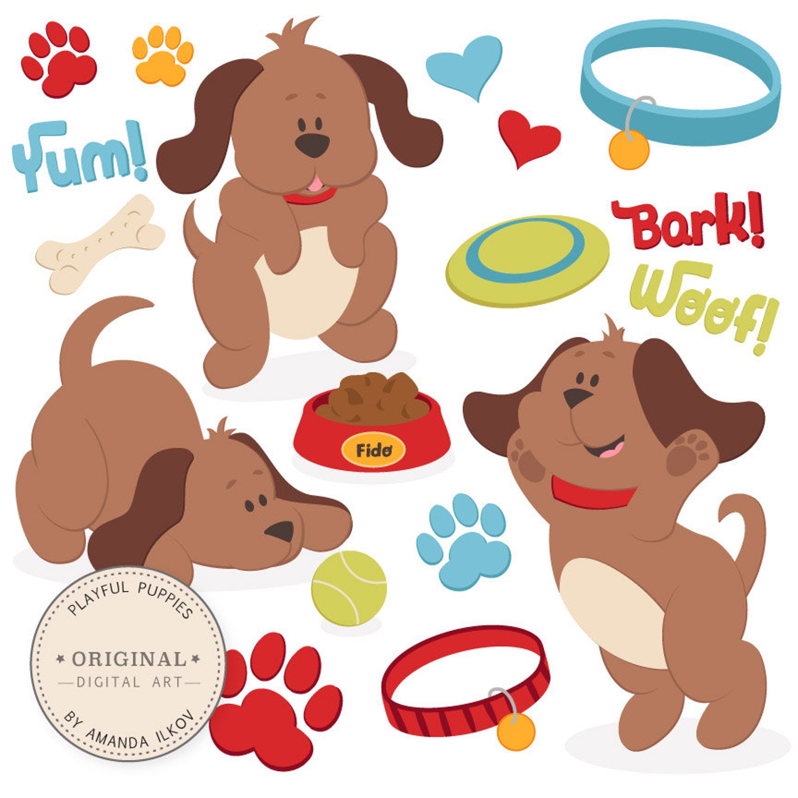 Professional Large Puppy Dog Clipart & Vector Set Dog - Etsy