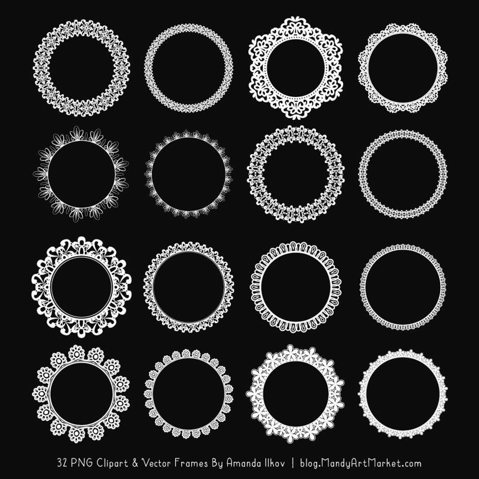 White Round Lace Frames Clipart & Vectors White Lace Frames - Etsy