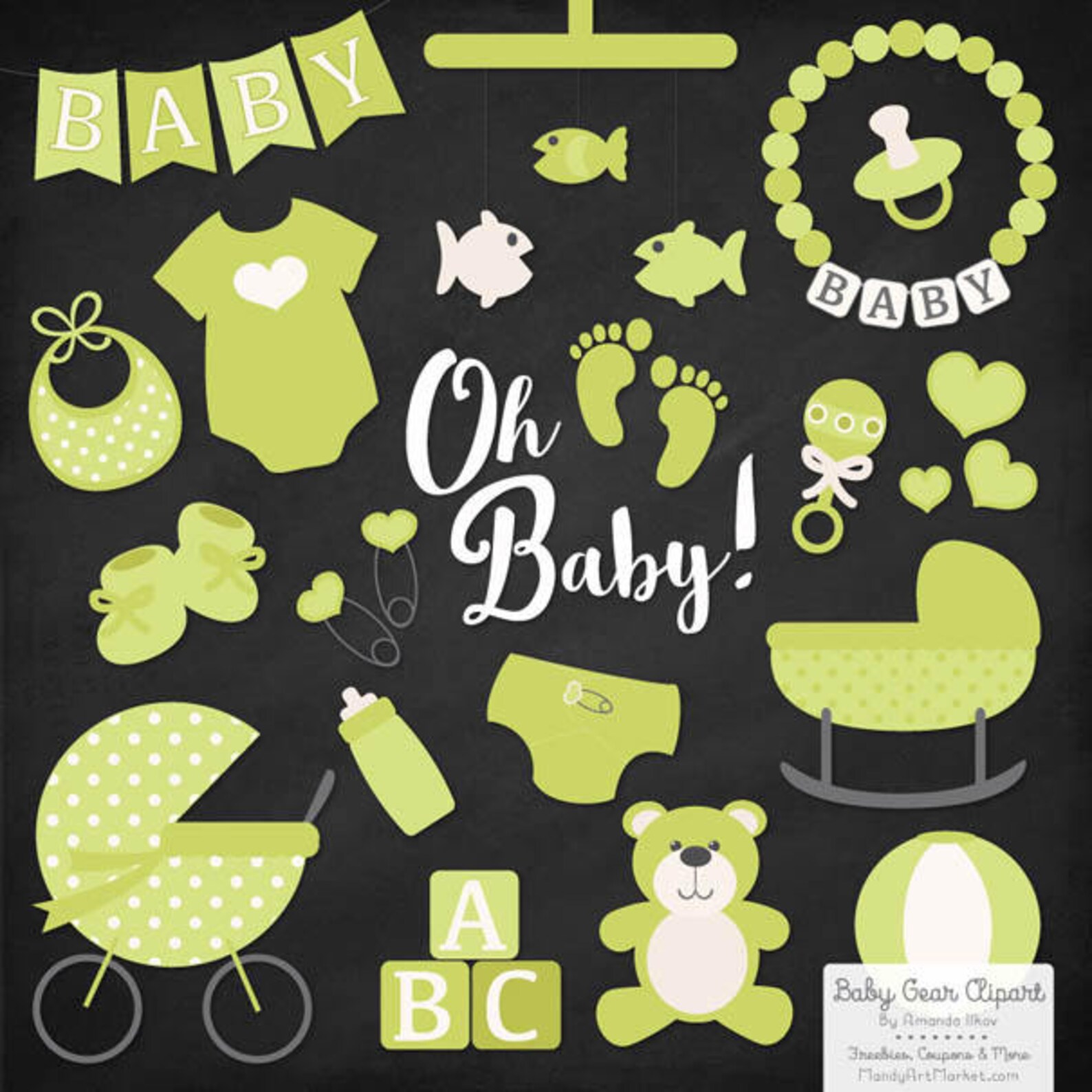 Premium Oh Baby Clipart & Vectors Set in Bamboo - Bamboo Green Baby ...