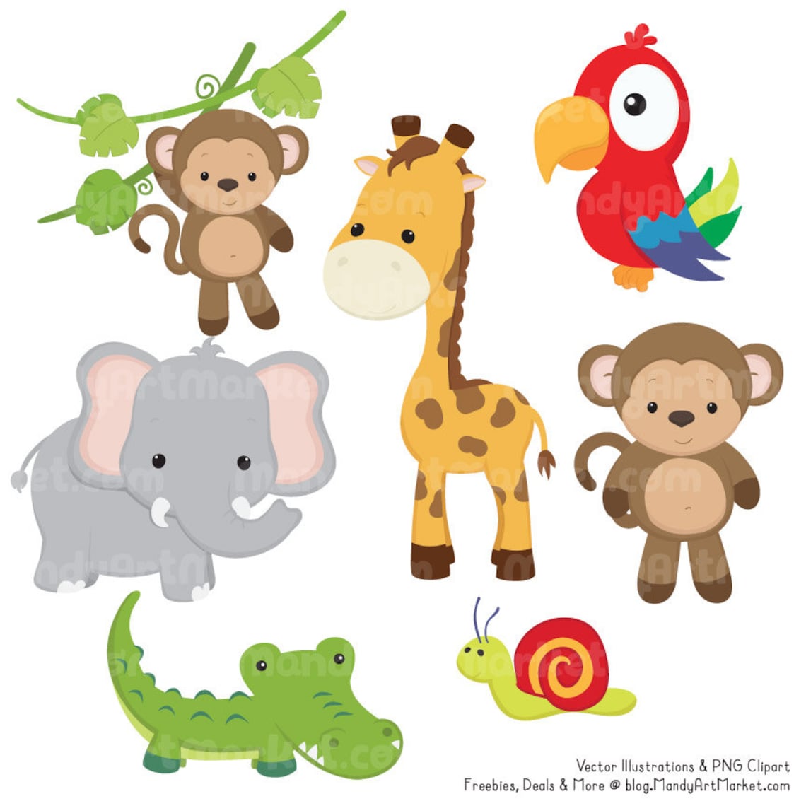 Cute Jungle Animal Clipart Cute Safari Clipart Jungle | Etsy