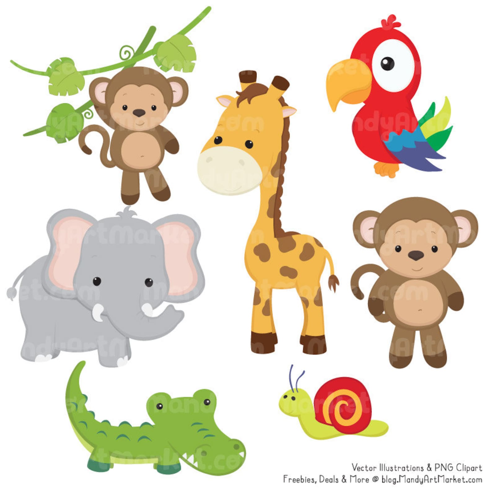 Cute Jungle Animal Clipart Cute Safari Clipart Jungle | Etsy
