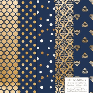 Premium Gold Foil Navy Digital Papers - Party Patterns, Party Digital ...