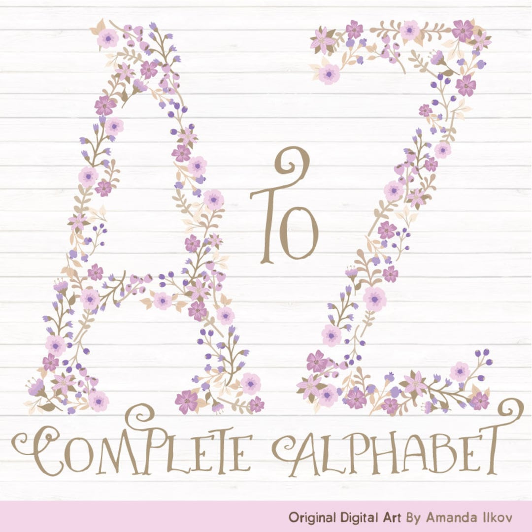 Professional Floral Alphabet Clipart & Vectors - Lavender Floral ...