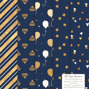 Premium Gold Foil Navy Digital Papers - Party Patterns, Party Digital ...