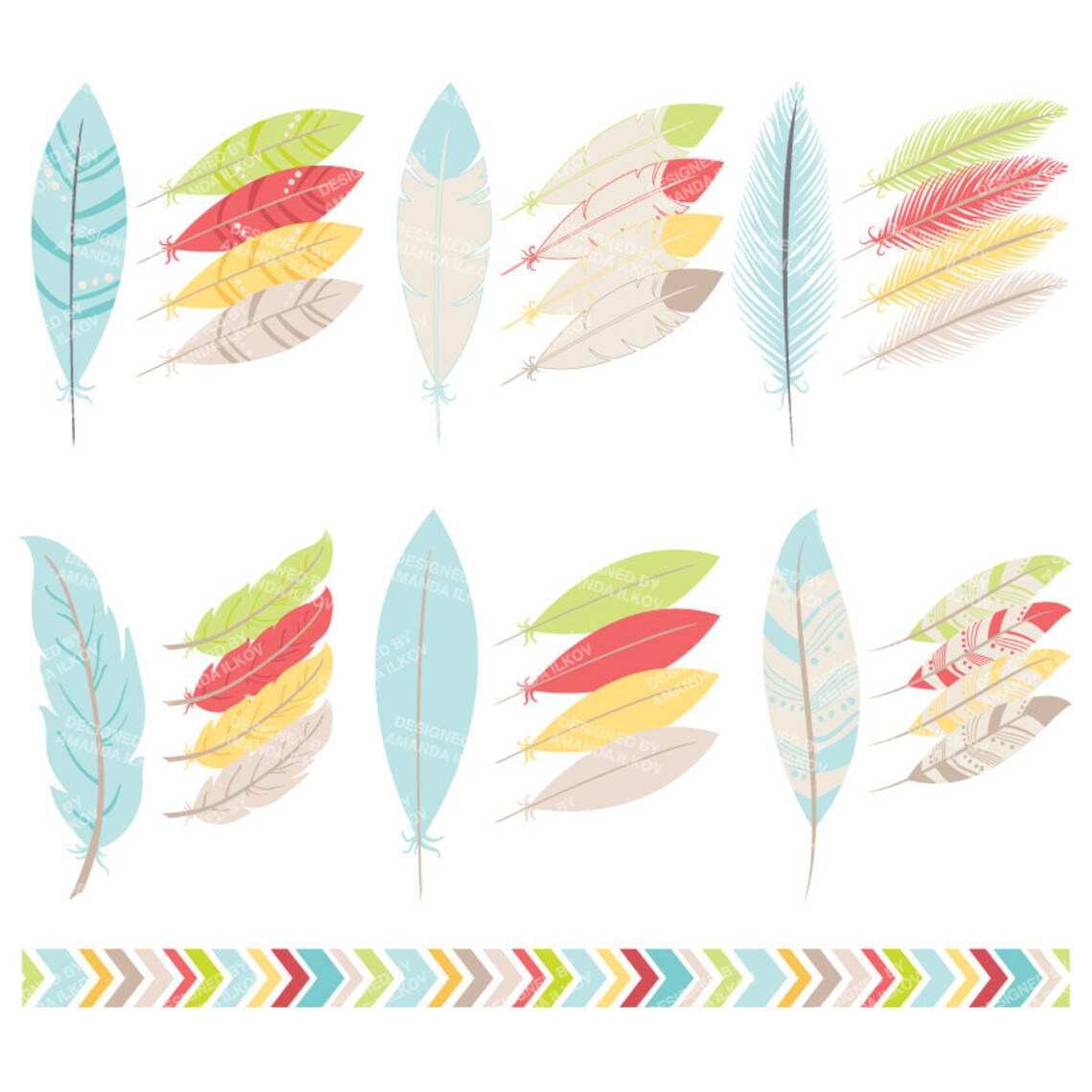 Professional Tribal Feathers Clipart & Vectors in Fresh | Etsy