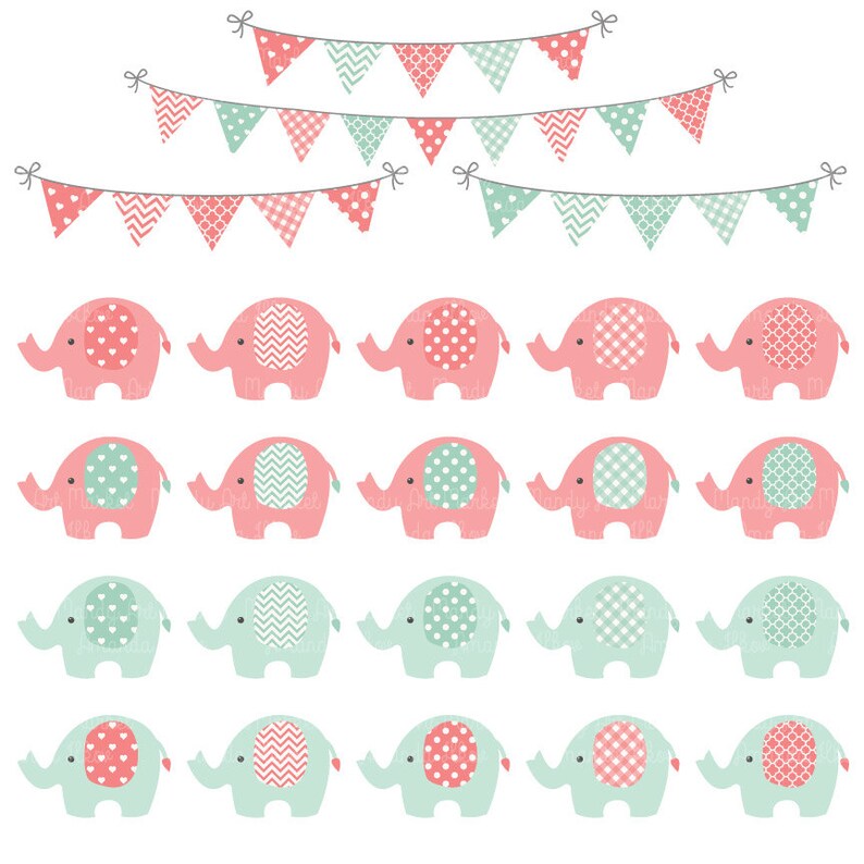 Premium Elephant Clipart Vectors & Digital Papers in Mint and - Etsy España
