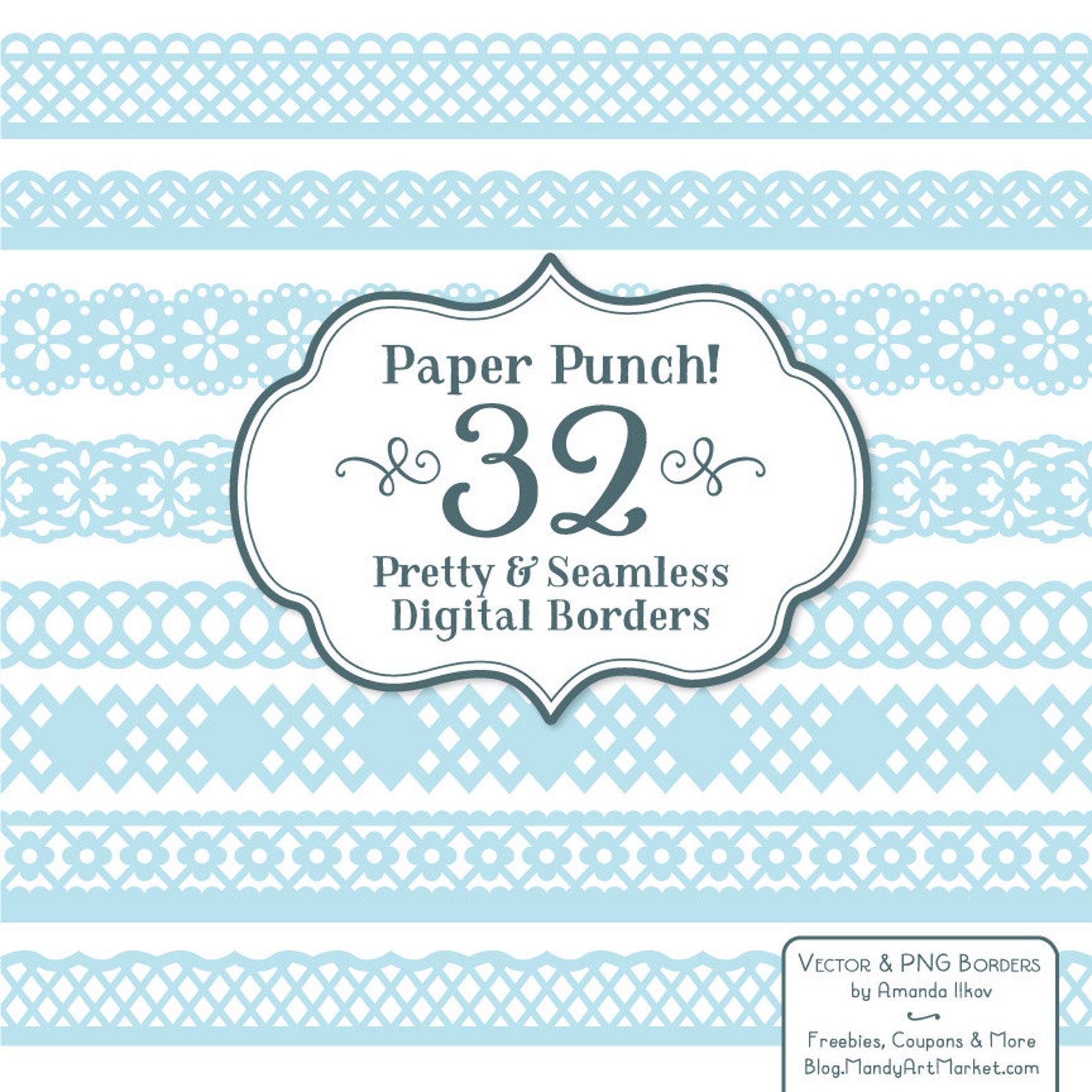 32 Premium Soft Blue Paper Punch Lace Borders Clipart & - Etsy