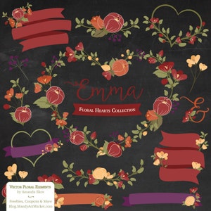 Emma Floral Heart Clipart & Vectors in Autumn Orange Flowers, Peach ...