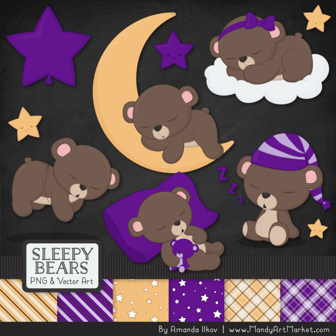 Professional Violet Sleepy Bears Clipart - Violet Bedtime Bears Clipart ...