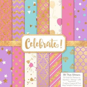 Celebrate Gold Foil Digital Papers in Fresh - Party Patterns, Party ...