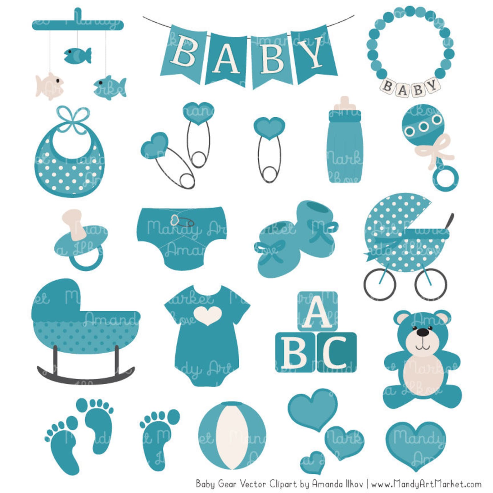 Premium Oh Baby Clipart & Vectors Set in Vintage Blue - Vintage Blue ...