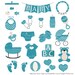 Premium Oh Baby Clipart & Vectors Set in Vintage Blue Vintage Blue Baby ...