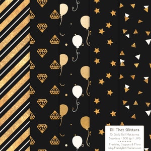 Celebrate Gold Foil Digital Papers in Black - Party Patterns, Party ...