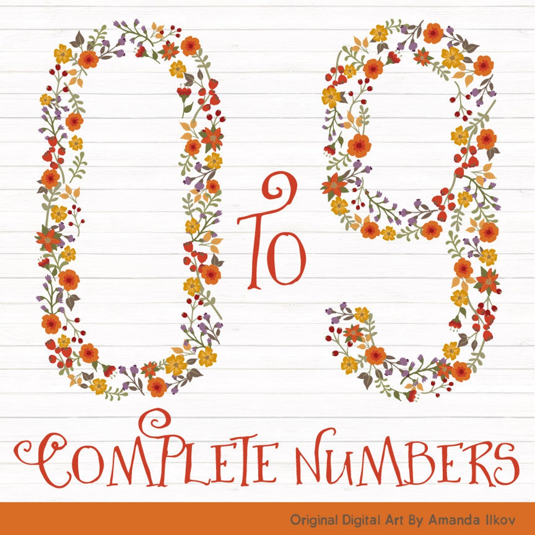 Premium Floral Numbers Clipart & Vectors in Autumn Autumn Flower ...