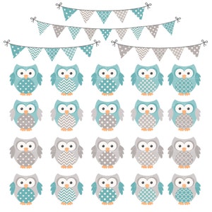 Premium Owl Clipart, Vectors & Digital Papers in Vintage Blue - Vintage ...