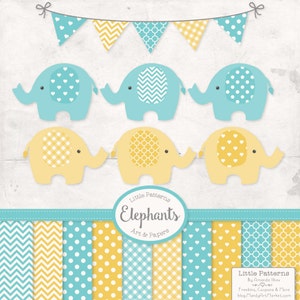 Premium Elephant Clipart, Vectors & Digital Papers in Fresh Aqua and ...