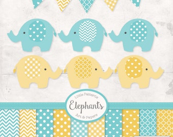Premium Elephant Clipart Vectors & Digital Papers in Oceana | Etsy