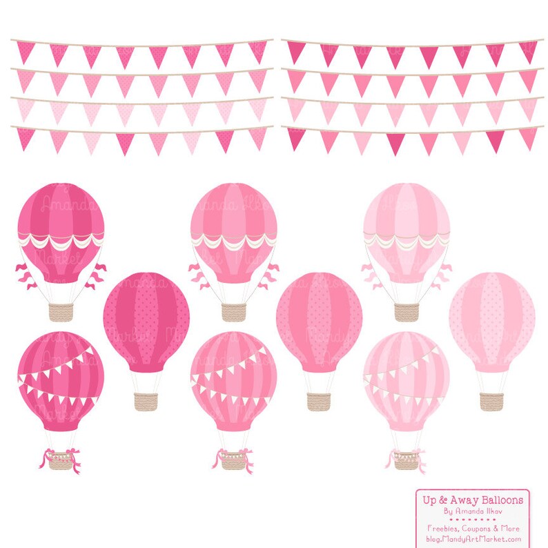 Shades of Pink Hot Air Balloons Clipart With Digital Papers - Etsy