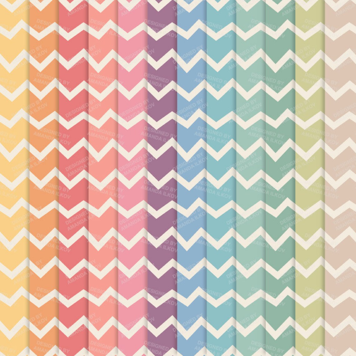 Professional Hand Drawn Vintage Chevron Digital Paper Set | Etsy