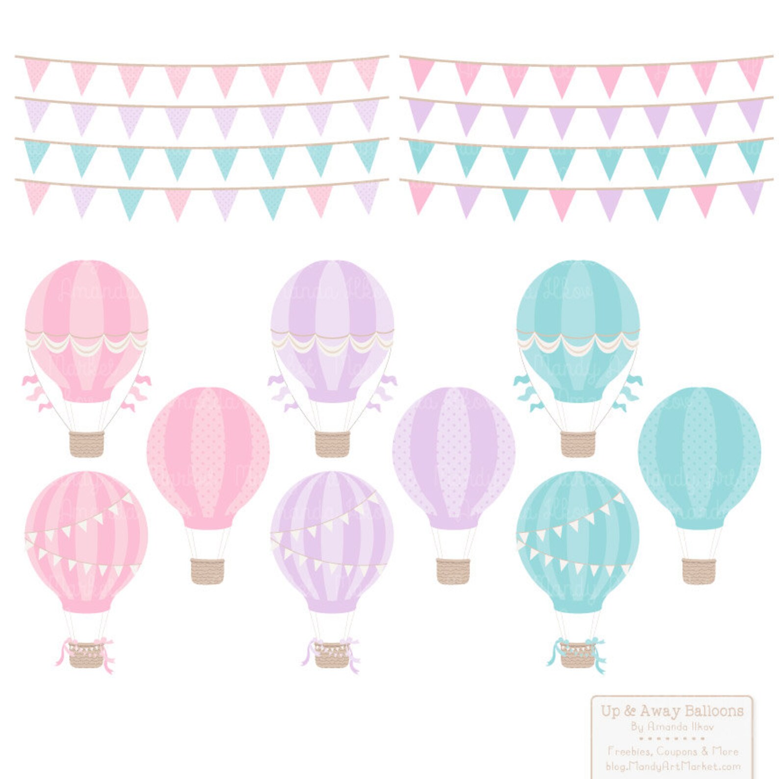 Fresh Girl Hot Air Balloons Clipart With Digital Papers - Etsy