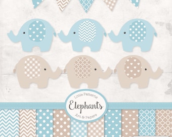 Premium Elephant Clipart Vectors & Digital Papers in Mint | Etsy