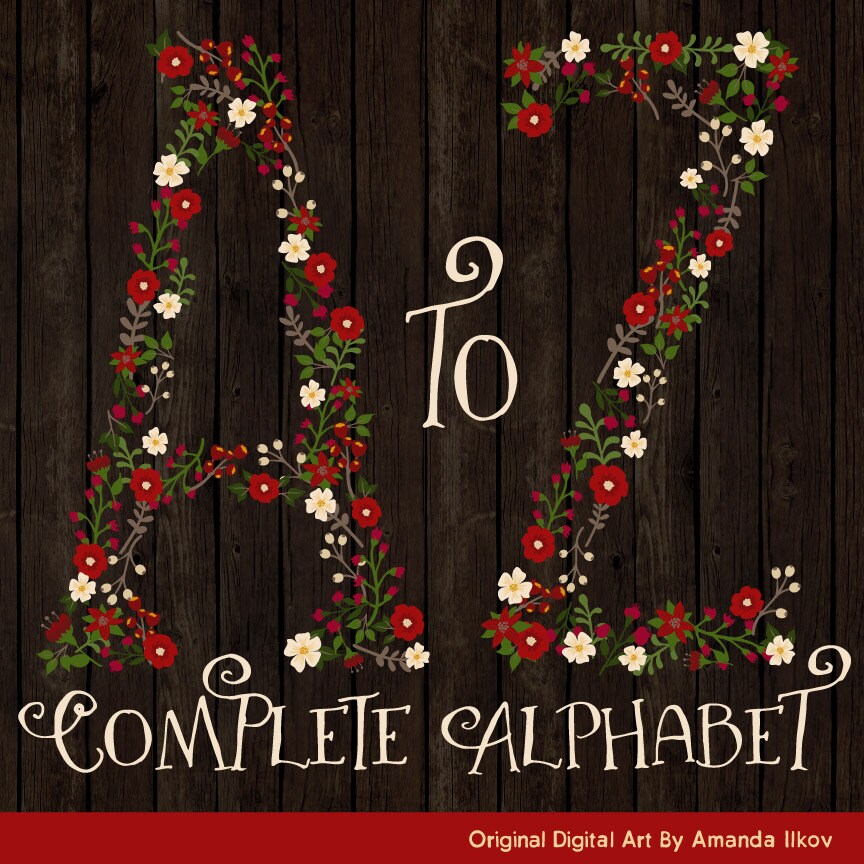 Professional Floral Alphabet Clipart & Vectors Christmas - Etsy