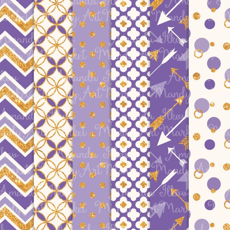 Premium Boho Gold Glitter Digital Paper in Purple - Gold Digital Paper ...