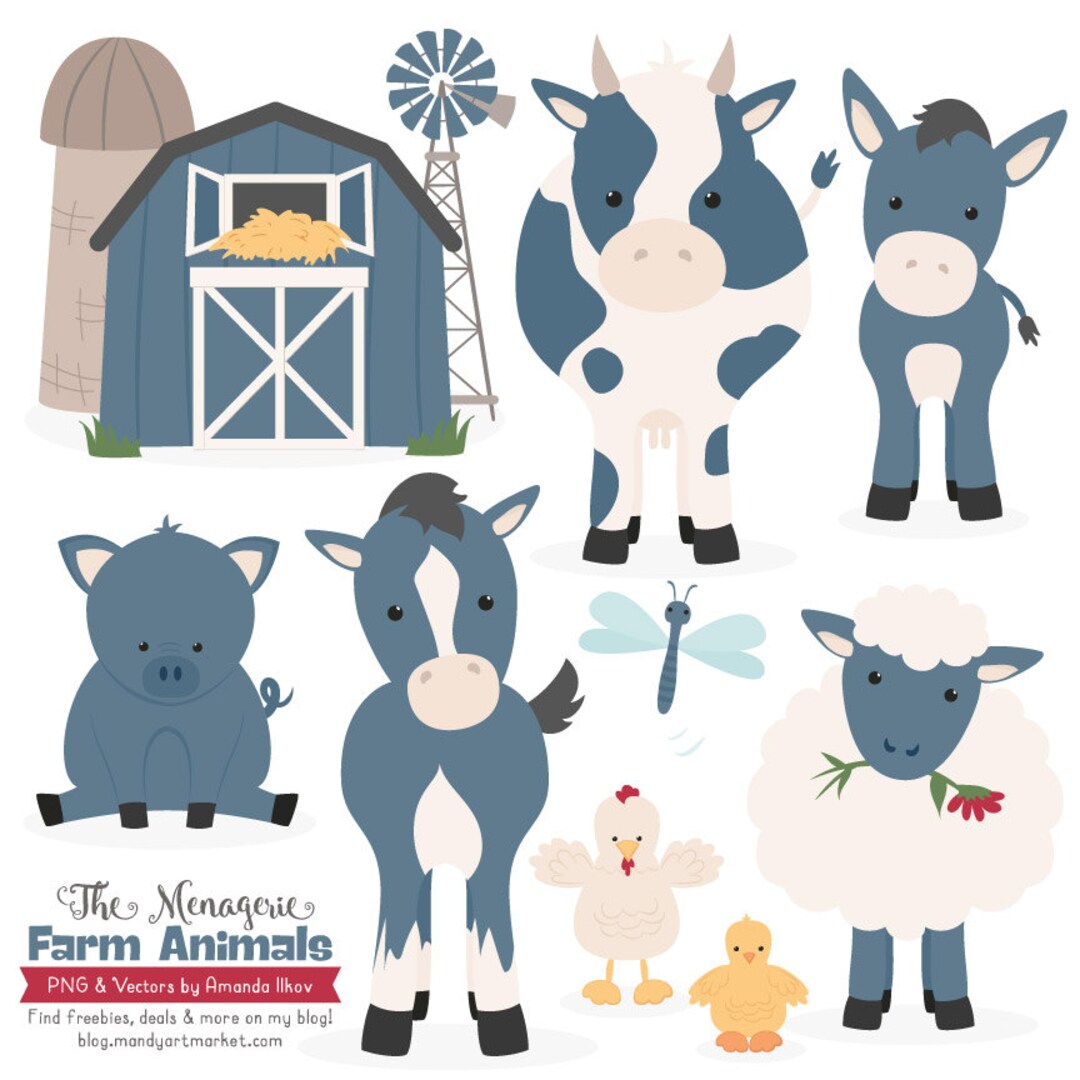 Premium Navy Farm Animals Clip Art & Vectors Navy Farm Animals Clipart ...