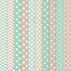 Premium Elephant Clipart, Vectors & Digital Papers in Mint With Tan ...