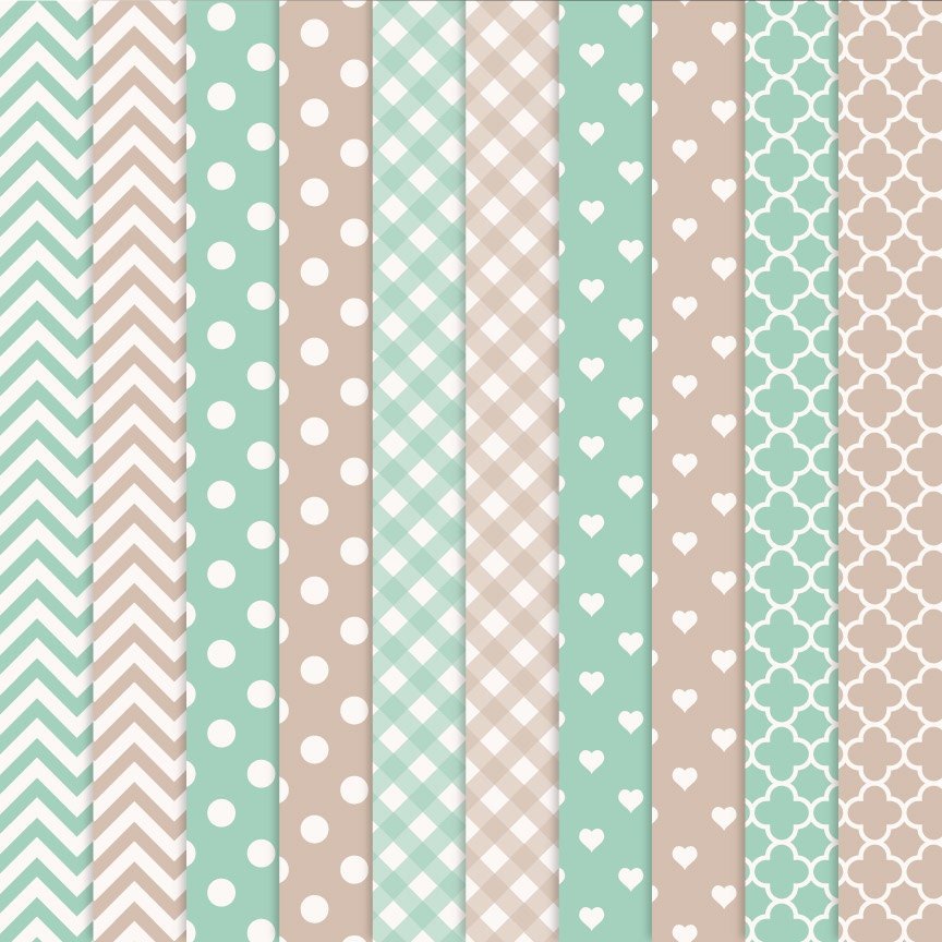 Premium Elephant Clipart, Vectors & Digital Papers in Mint With Tan ...
