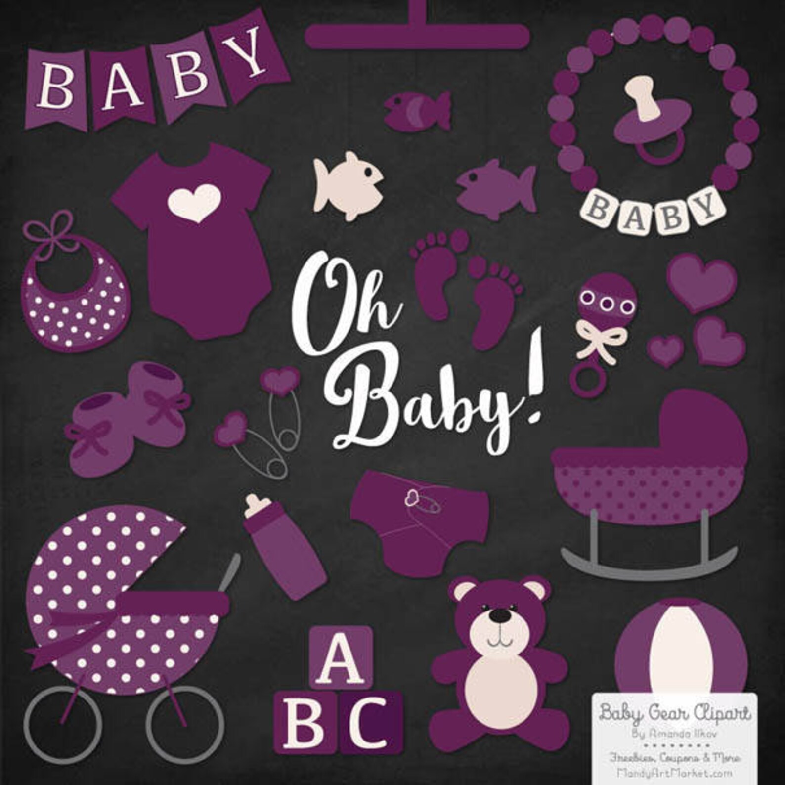 Premium Oh Baby Clipart & Vectors Set in Plum Plum Purple - Etsy
