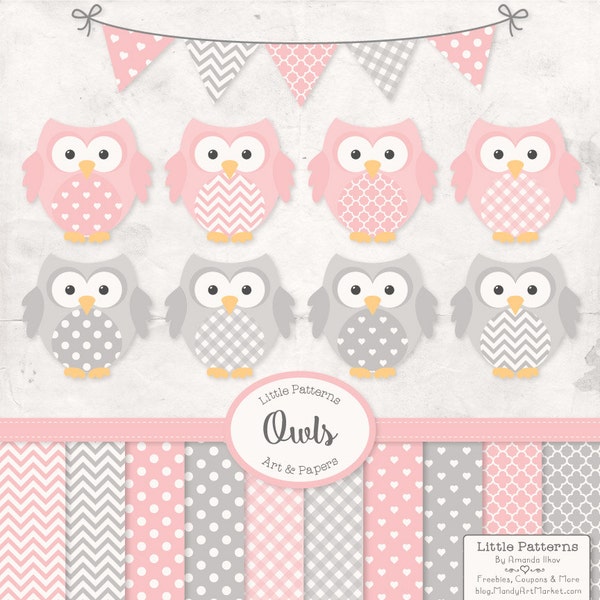 Pink Owl Clipart - Etsy