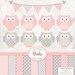 Premium Owl Clipart Vectors & Digital Papers in Soft Pink - Etsy