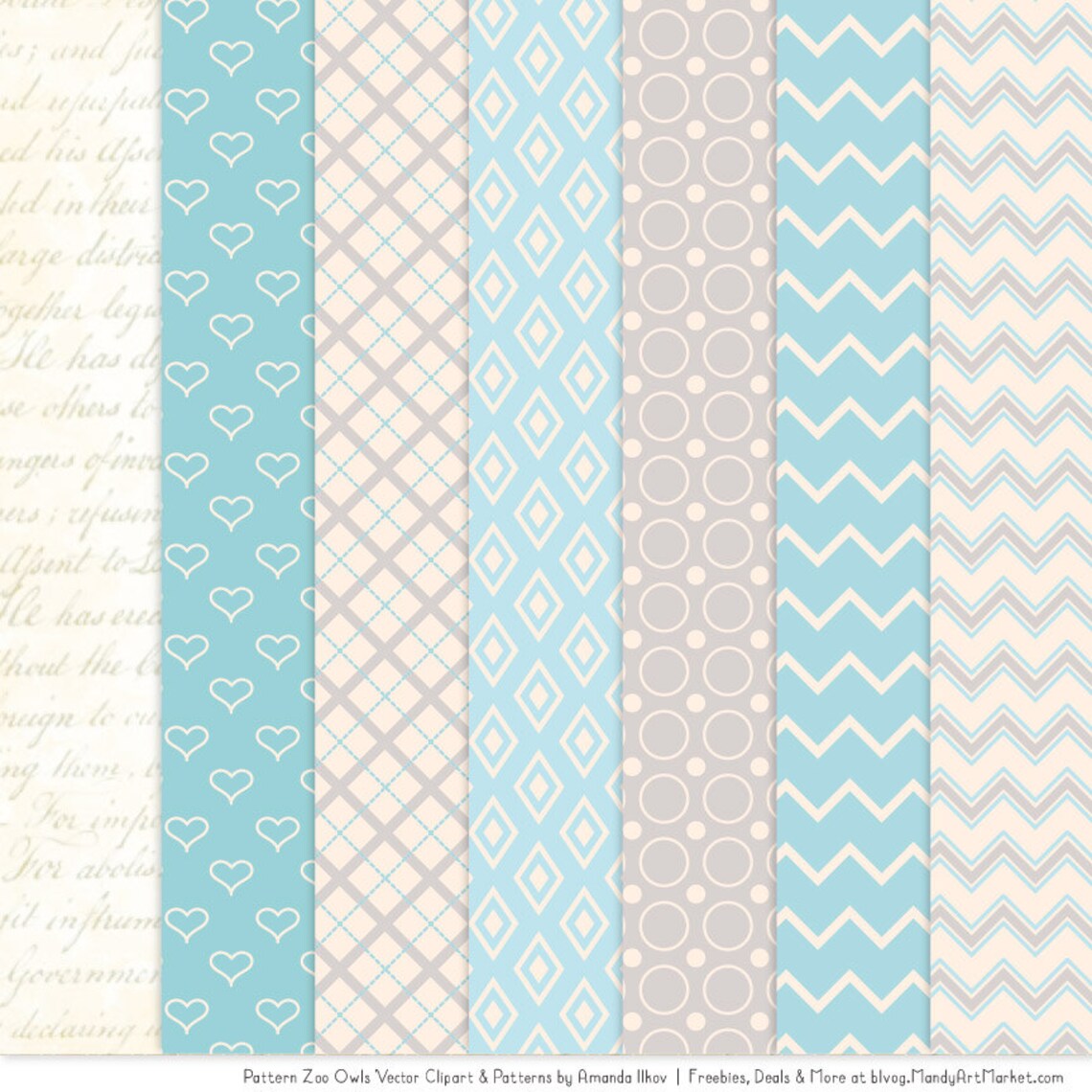 Patterned Soft Blue Owls Clipart and Digital Papers - Soft Blue Owl ...