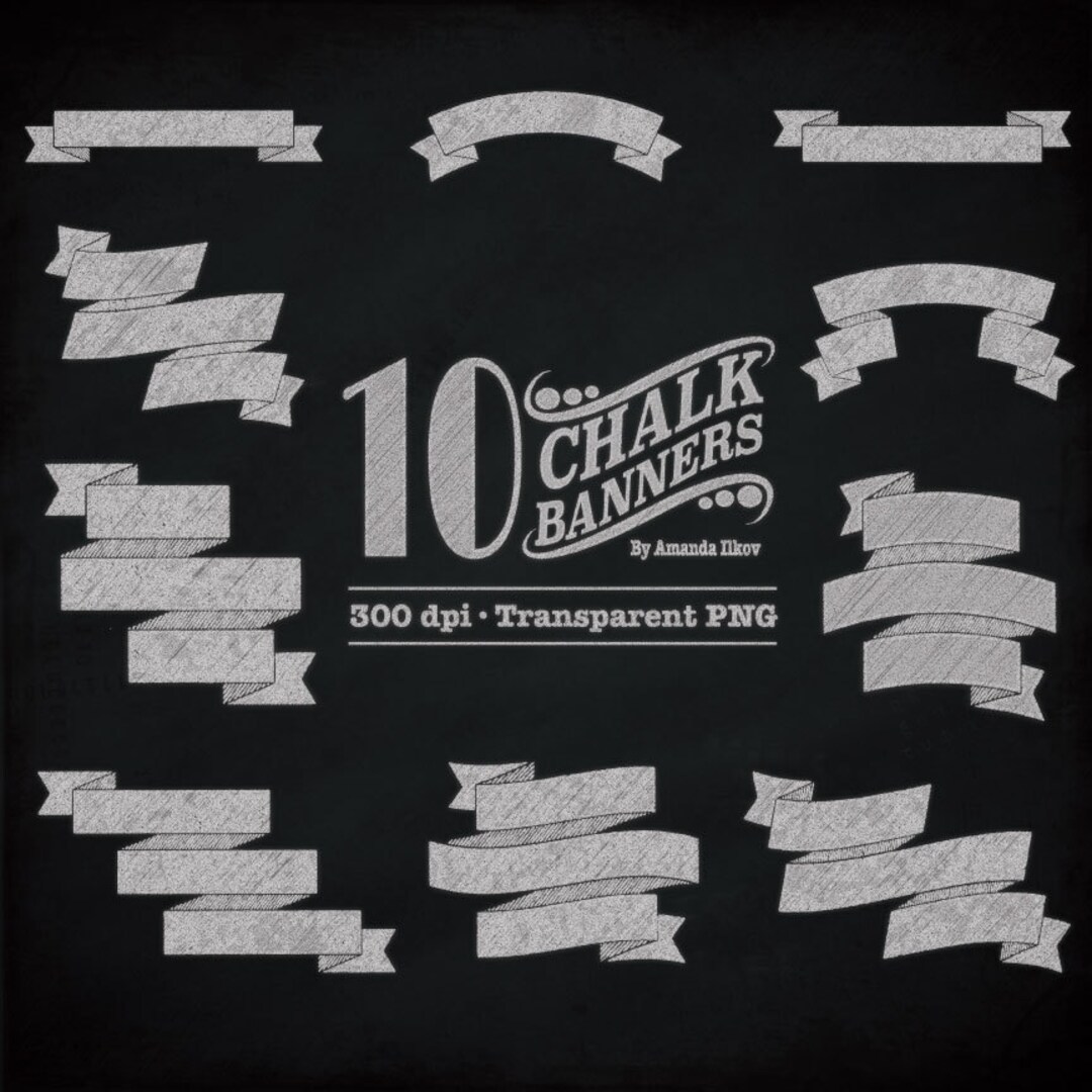 Professional Digital Chalk Banners, Chalkboard Banner Clip Art, Digital ...