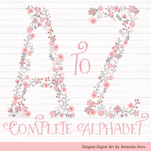 Professional Floral Alphabet Clipart & Vectors Soft Pink - Etsy