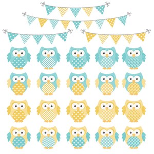 Premium Owl Clipart, Vectors & Digital Papers in Fresh Aqua and Yellow ...