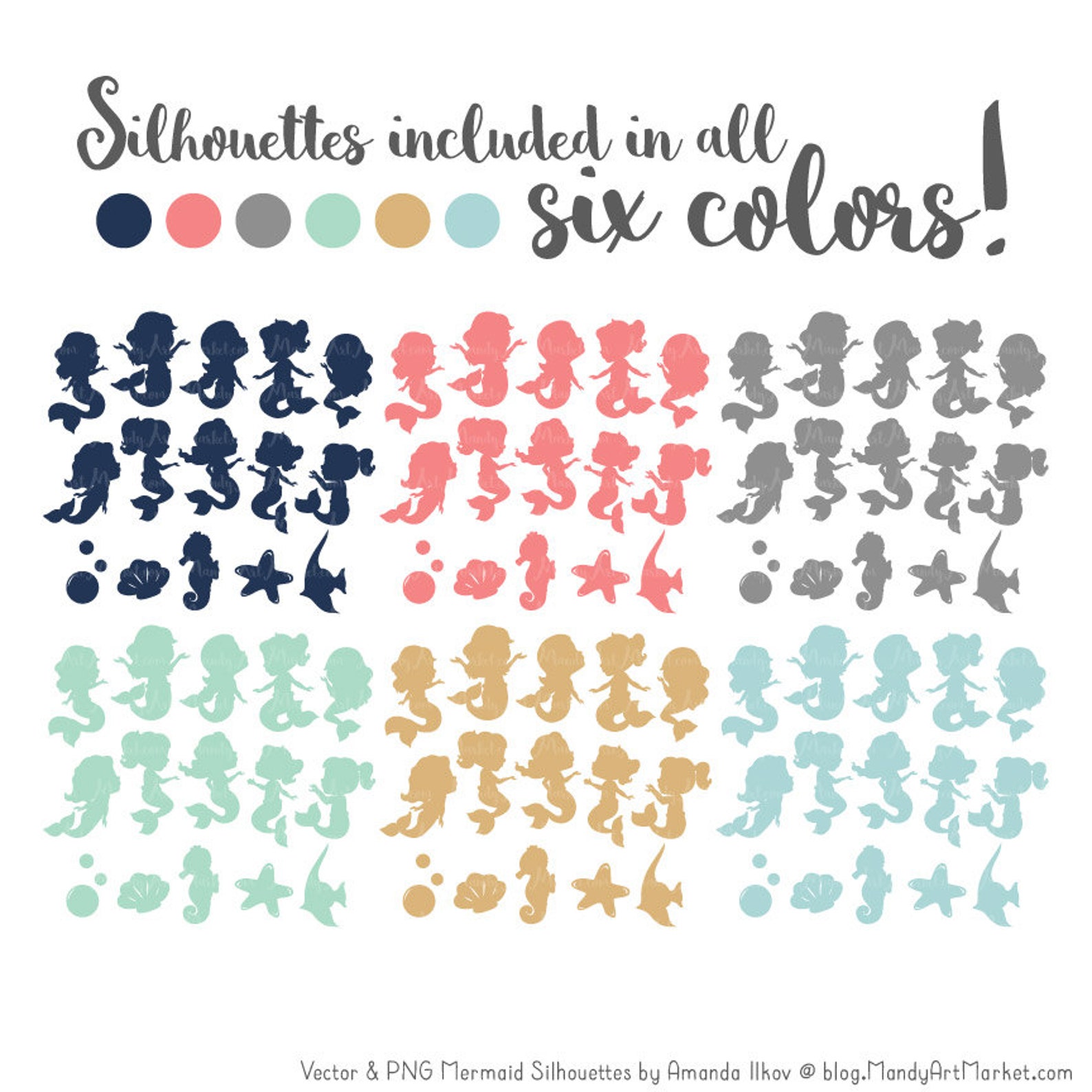 Professional Mermaid Silhouettes Clipart in Modern Chic - Modern ...