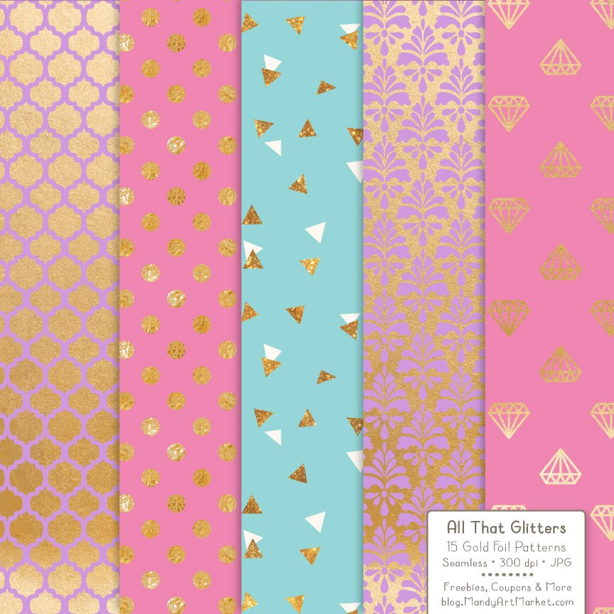Celebrate Gold Foil Digital Papers in Fresh - Party Patterns, Party ...