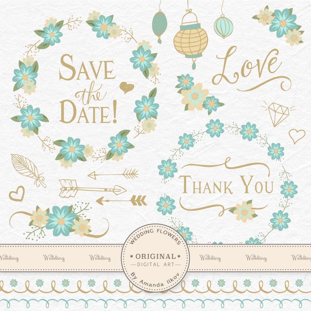Vintage Blue Floral Party & Wedding Clip Art Vectors - Flower Clip Art ...